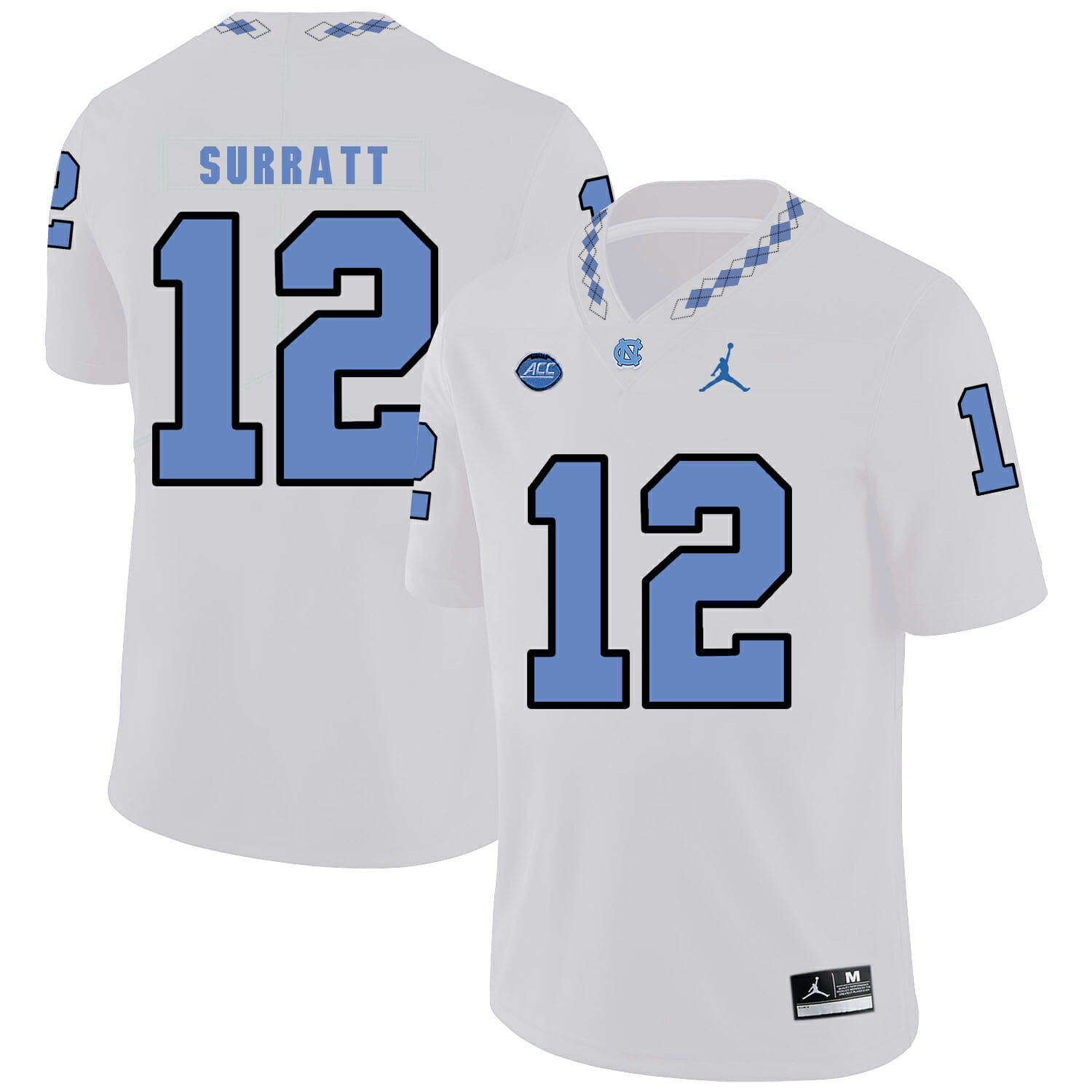 North Carolina Tar Heels #12 Chazz Surratt Football Jersey White ...