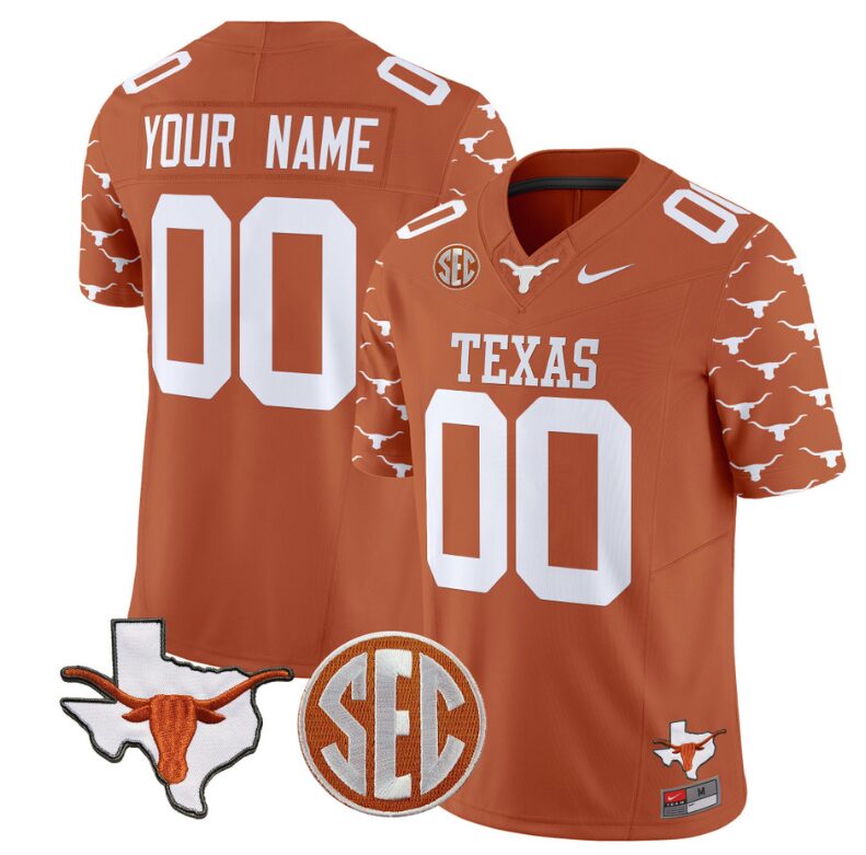 [Hot] Order New Custom Texas Longhorns Jersey Texas Orange